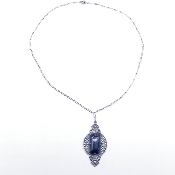 Vintage | Jewelry | Vintage Art Deco Sterling Silver Jet Necklace ...